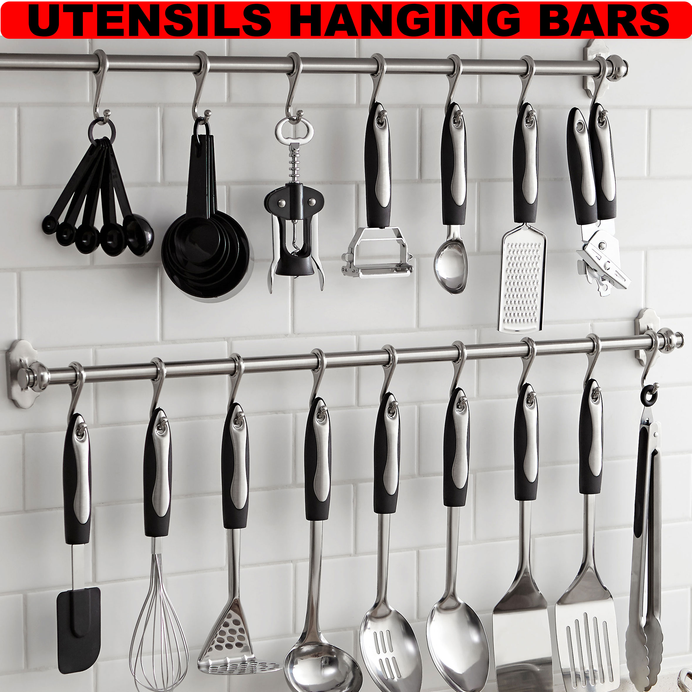 Kitchen Utensils Wall Hanging Bar Rail With Hooks Storage Rack Pot Lid Kitchen Utensils Wall Hanging Bar Rail With Hooks Storage Rack Pot Lid
